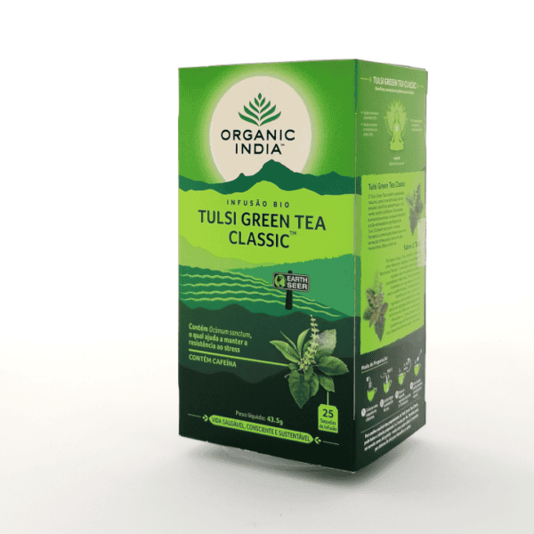 Infusão Bio Tulsi Green Tea Classic 25 Saquetas Organic India - Peixe Verde